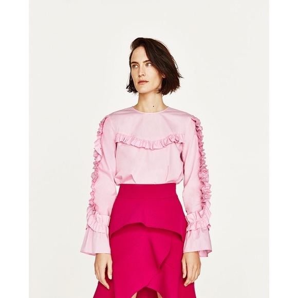 Zara | Tops | Nwt Zara Pink Poplin Ruffle Detailed Blouse | Poshmark